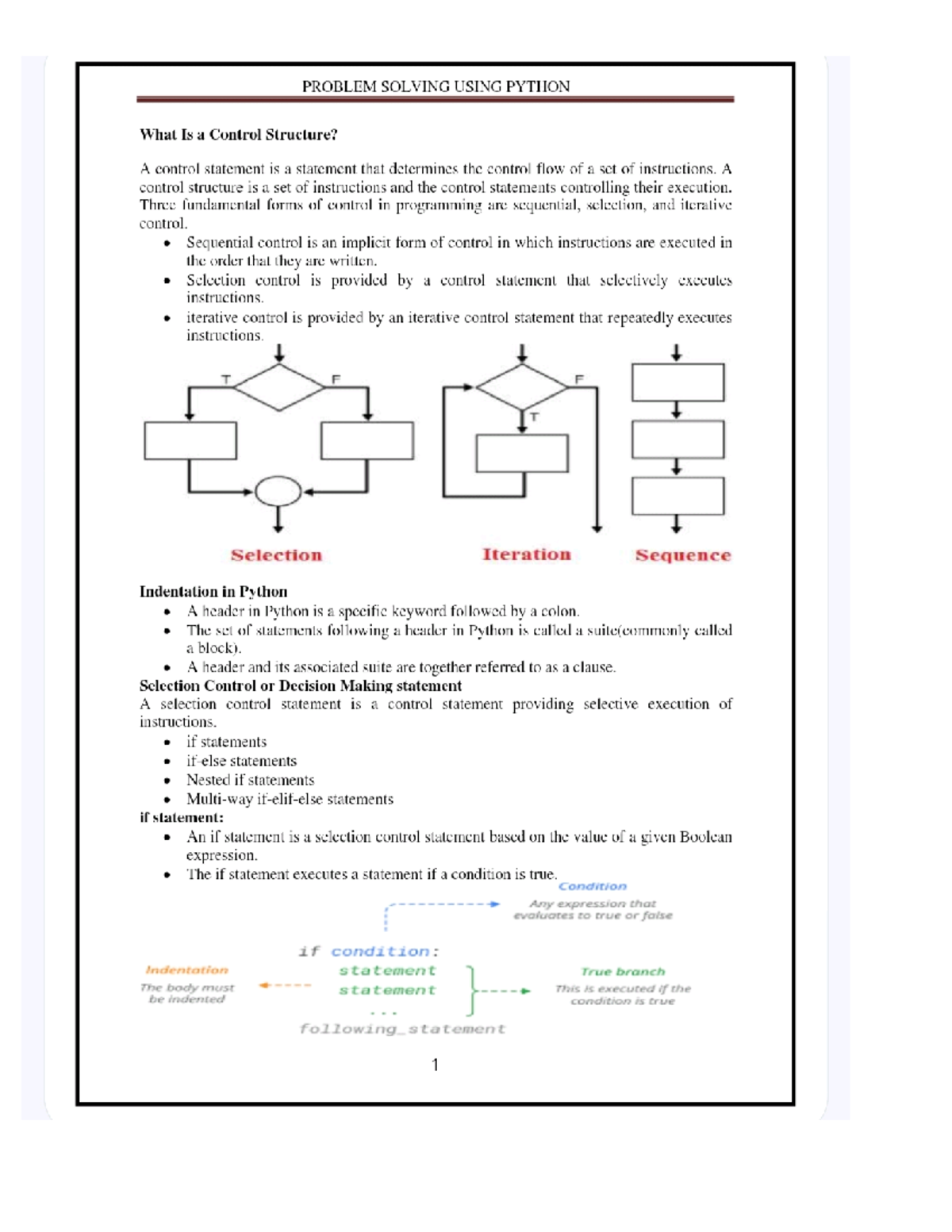 Control structures - BCA - Studocu