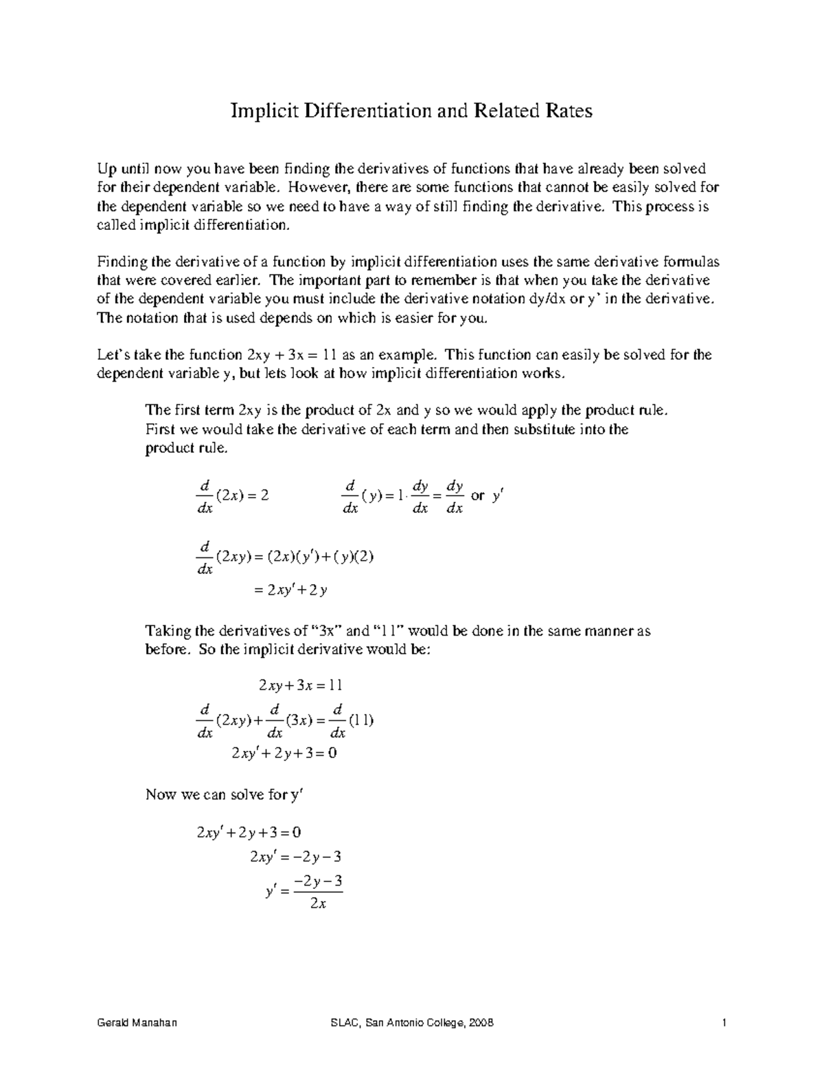 Math1325 chapter 1-implicit-derivatives - Implicit Differentiation and ...