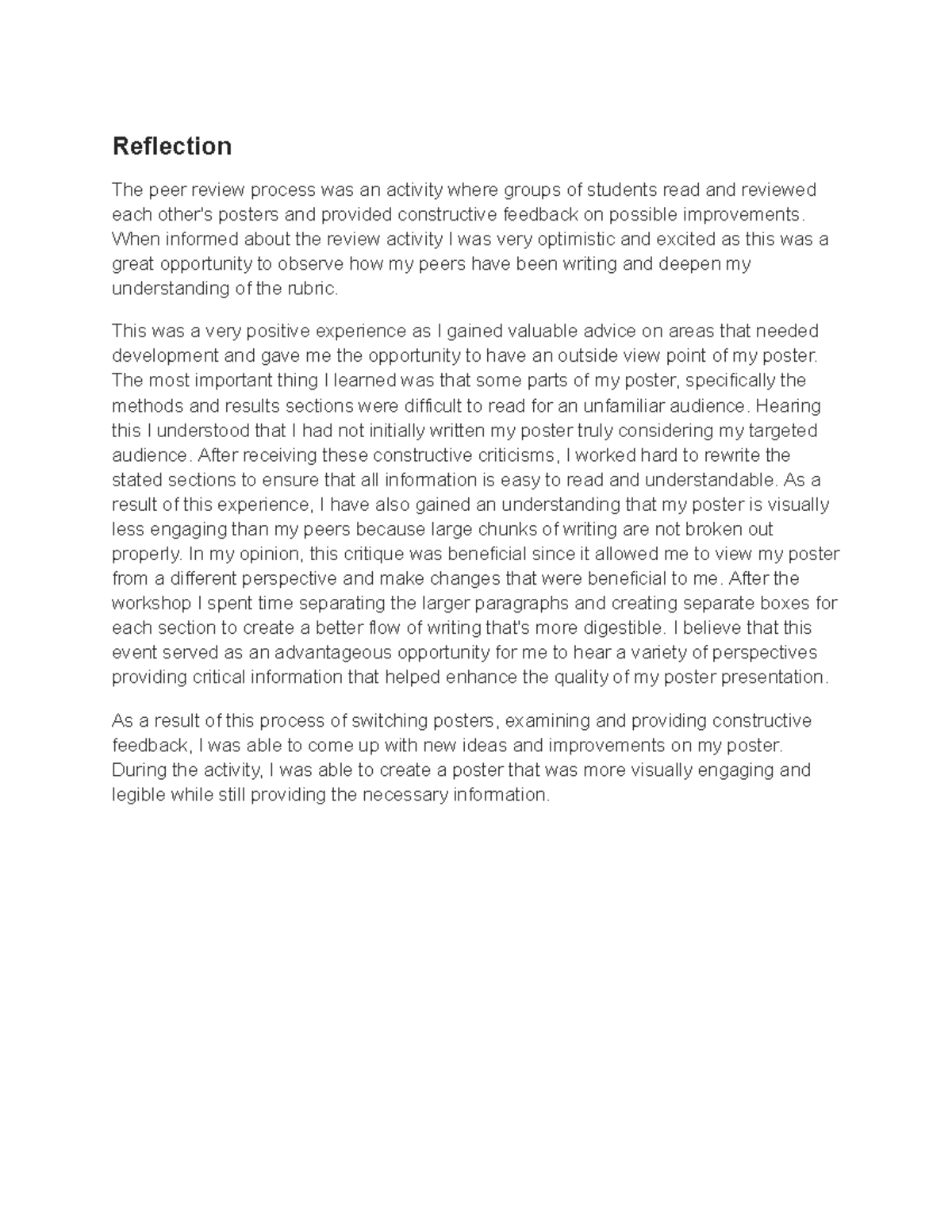 Reflection_CBG_Poster project - Reflection The peer review process was ...