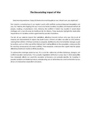 Speech on War : The Devastating Impact of War - The Devastating Impact ...