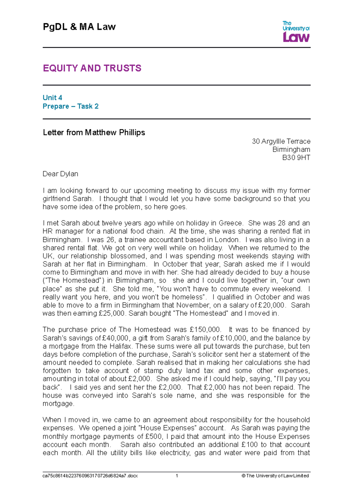 Unit 4 prep task 2 - practice materials - EQUITY AND TRUSTS Unit 4 ...