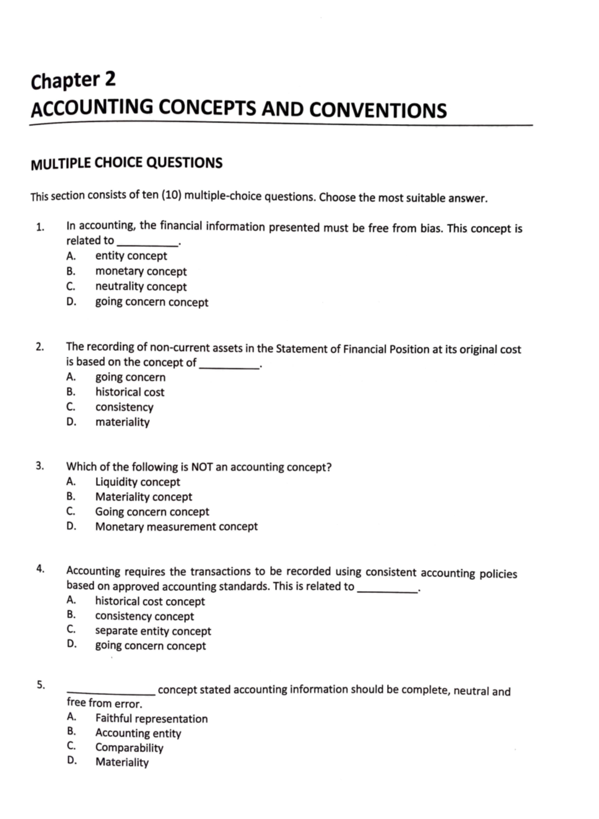 Chapter 2 tutorial ACC117 - chapter 2 ACCOUNTING CONCEPTS AND CONVENTIONS MULTIPLE CHOICE ...