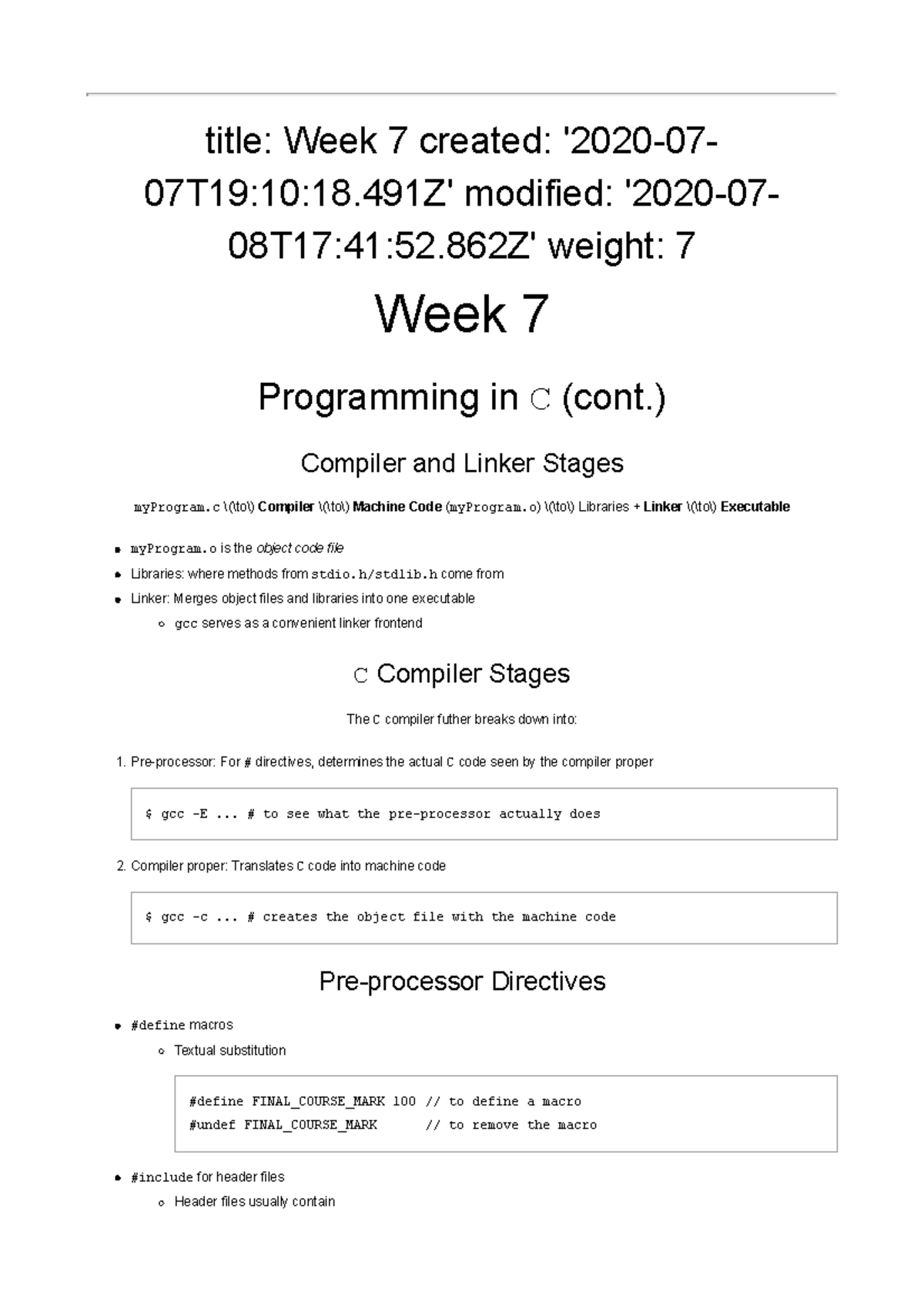 Week 7 Software Tools And Systems Programming Week 7 Notes Title Week 7 Created 2020 07