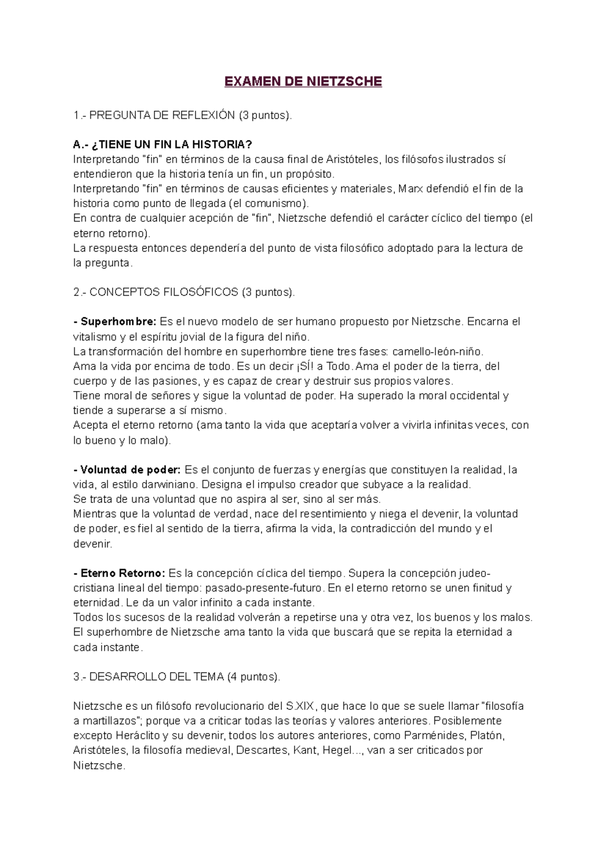 Examen De Nietzsche, Reflexión, Conceptos y Tema a desarrollar - EXAMEN ...
