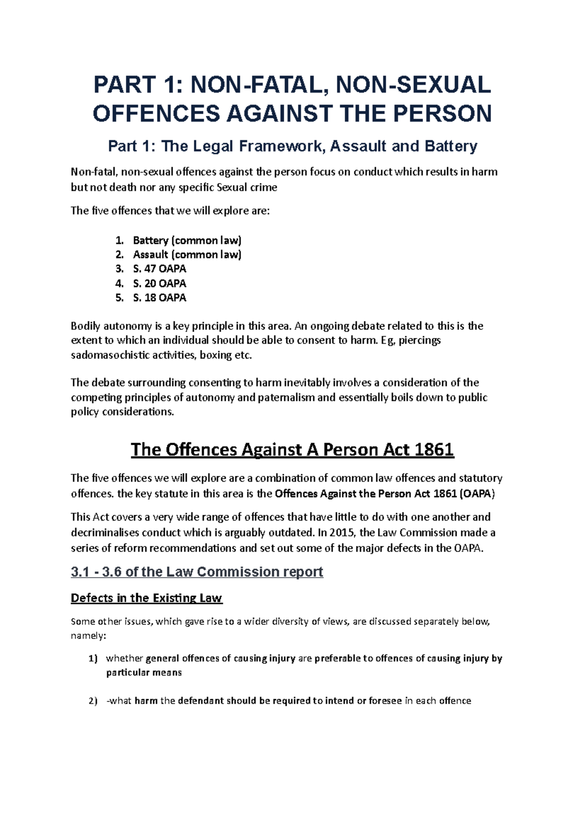 OAPA(1) framework Assault and Battery - PART 1: NON-FATAL, NON-SEXUAL ...