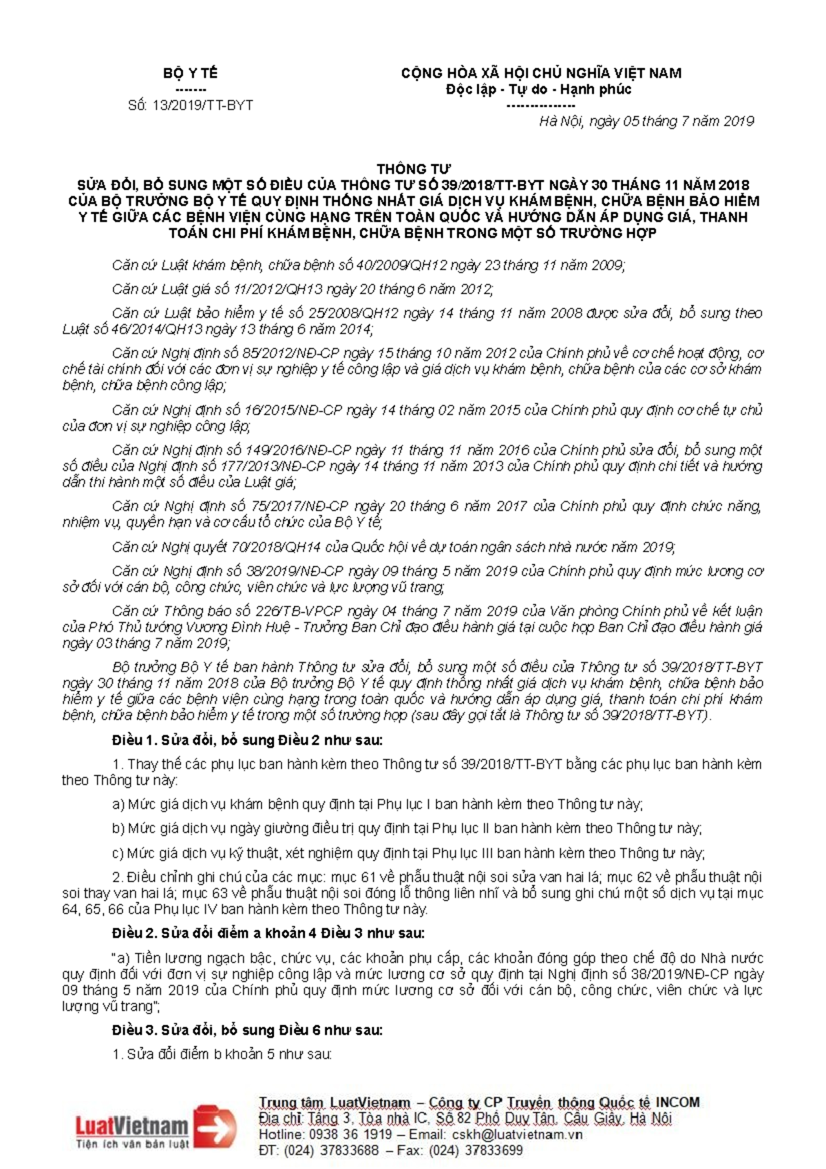 Thong tu 13 2019 tt byt sua doi thong tu 39 2018 tt byt quy dinh thong ...