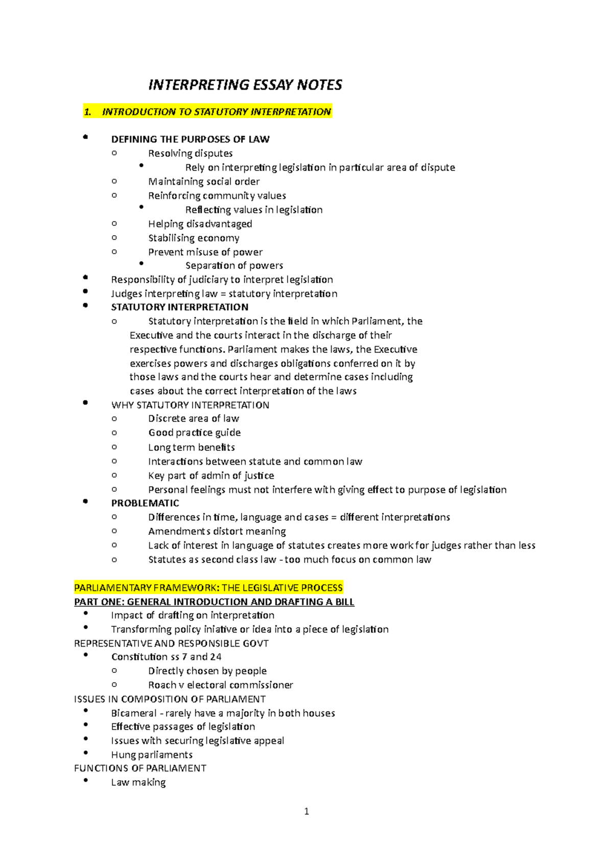 Interpreting THE LAW Notes - INTERPRETING ESSAY NOTES 1. INTRODUCTION ...