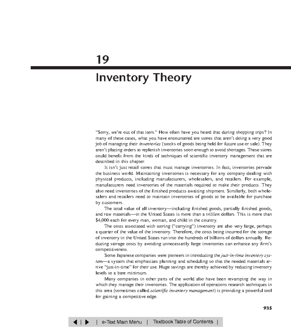 Inventory 1 - 935 19 Inventory Theory “Sorry, we’re out of that item ...