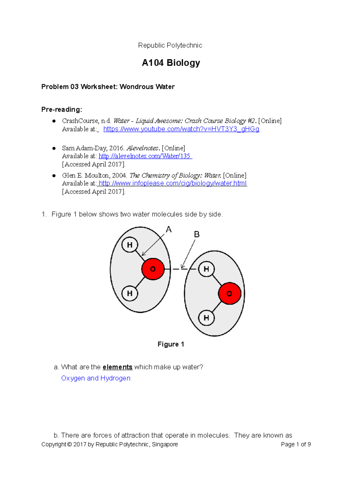 BIO P03 WS - A104 Biology worksheet - Republic Polytechnic A104 Biology ...
