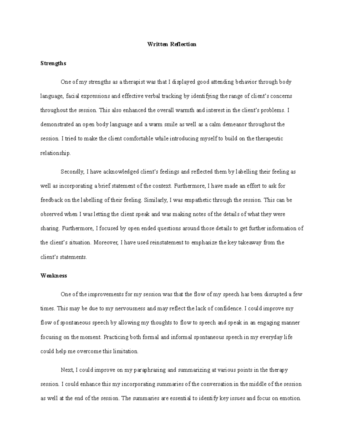 Written Reflection on counselling - PSYU2201 - MQ - Studocu