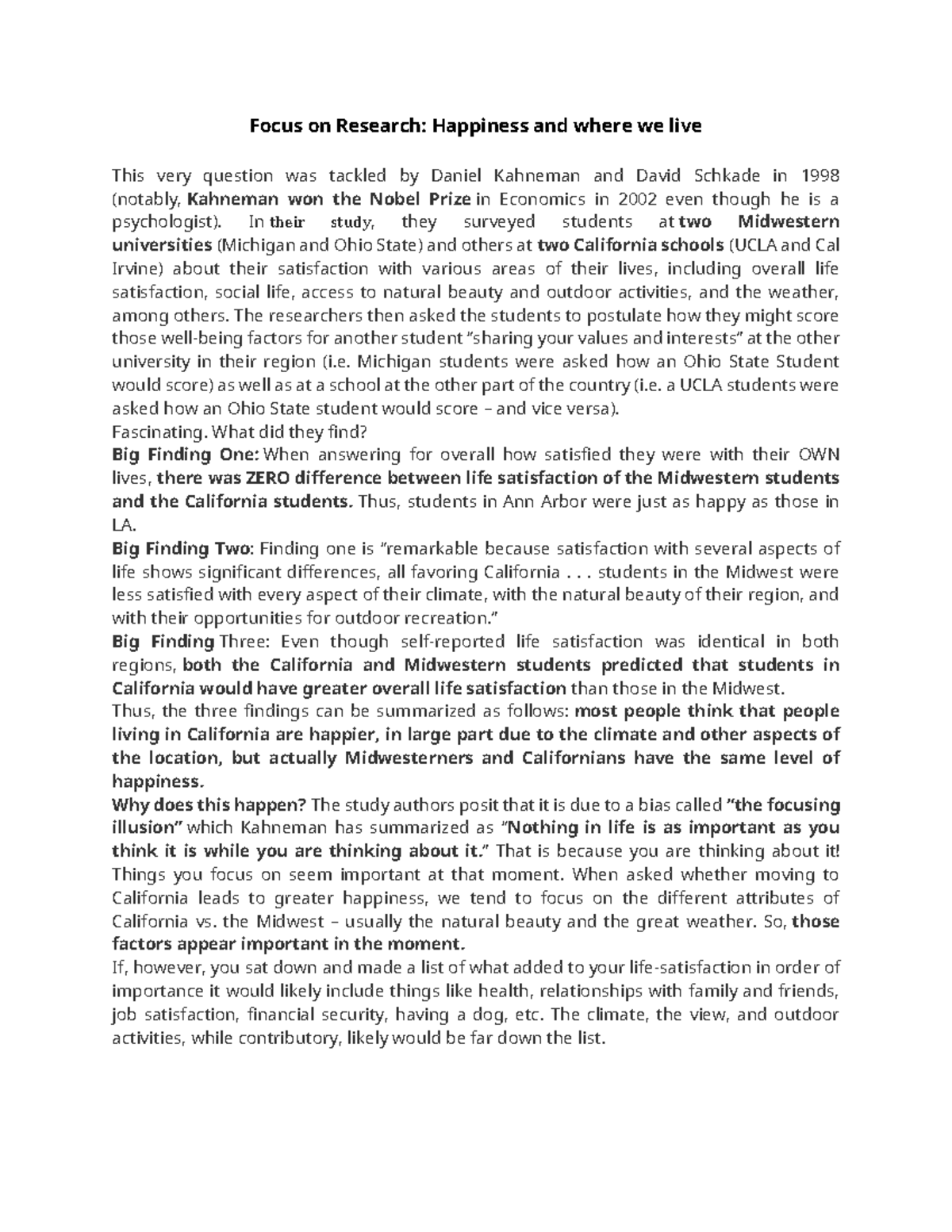 Focus on Research-RP-01 - Focus on Research: Happiness and where we ...