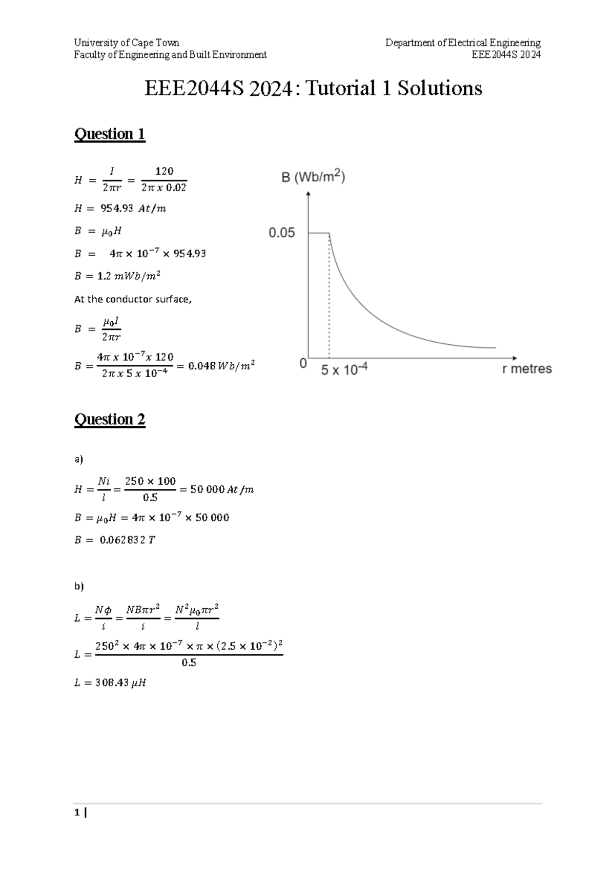 EEE2044S 2024 Tutorial 1 Solutions - University of Cape Town Faculty of ...