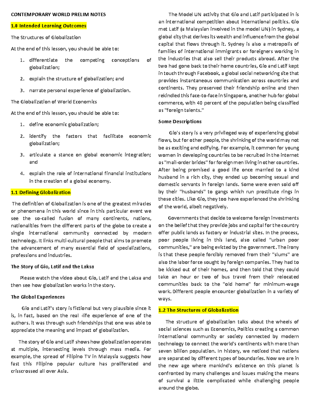 Contemporary World Prelim Notes Complete Reviewer ...