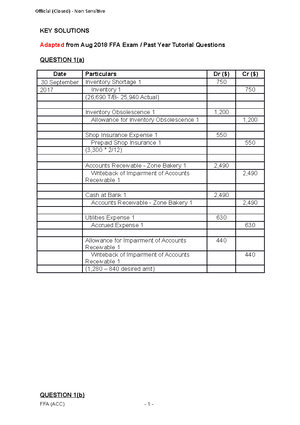Revision Set 4 (adapted from AUG 2016 FFA Exam) Solutions - KEY ...