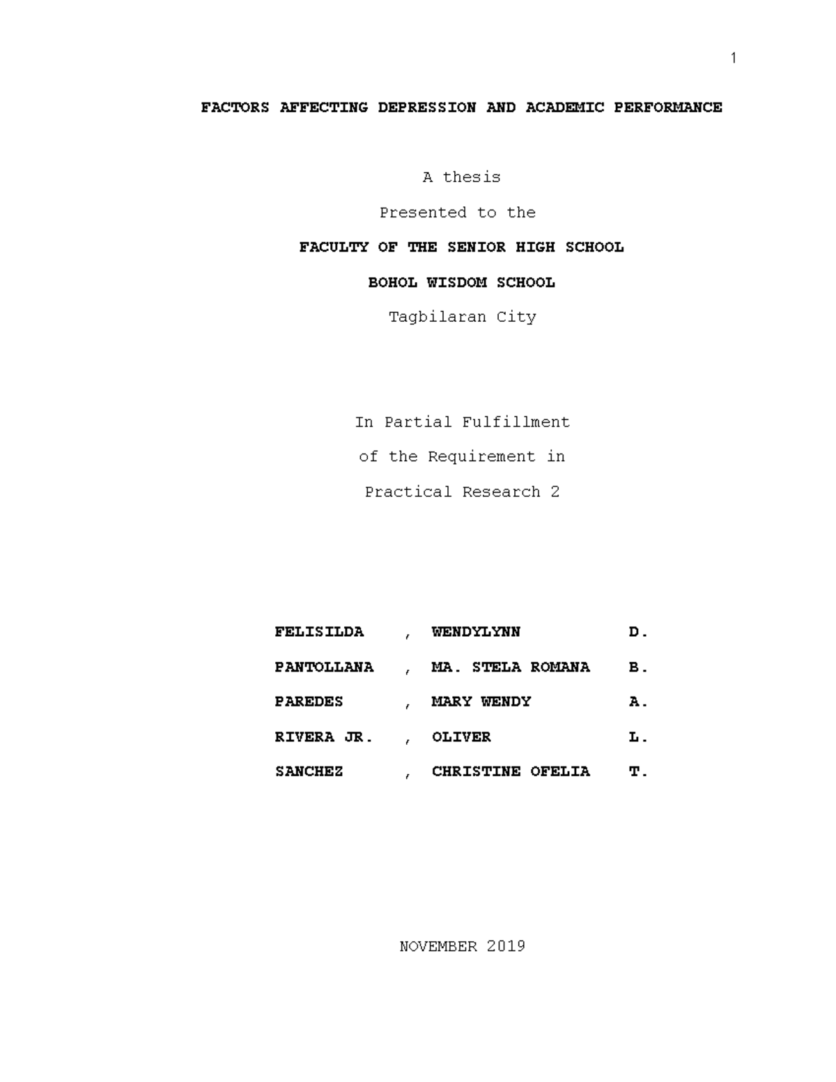 Factors Affecting Depression AND Academic Performance - FACTORS ...