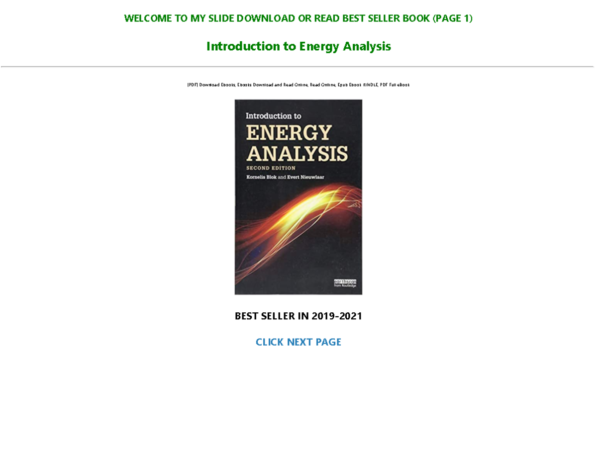 Introduction to energy analysis - Introduction to Energy Analysis [PDF ...