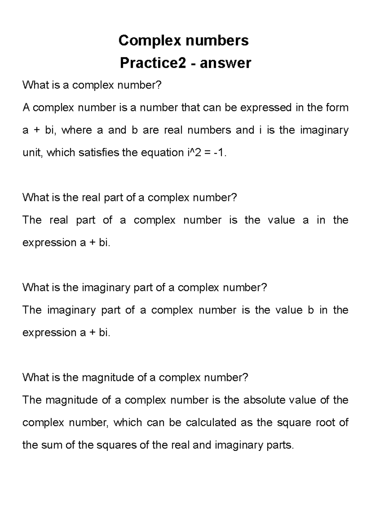 Complex numbers Practice 2 -answer - Complex numbers Practice2 - answer ...