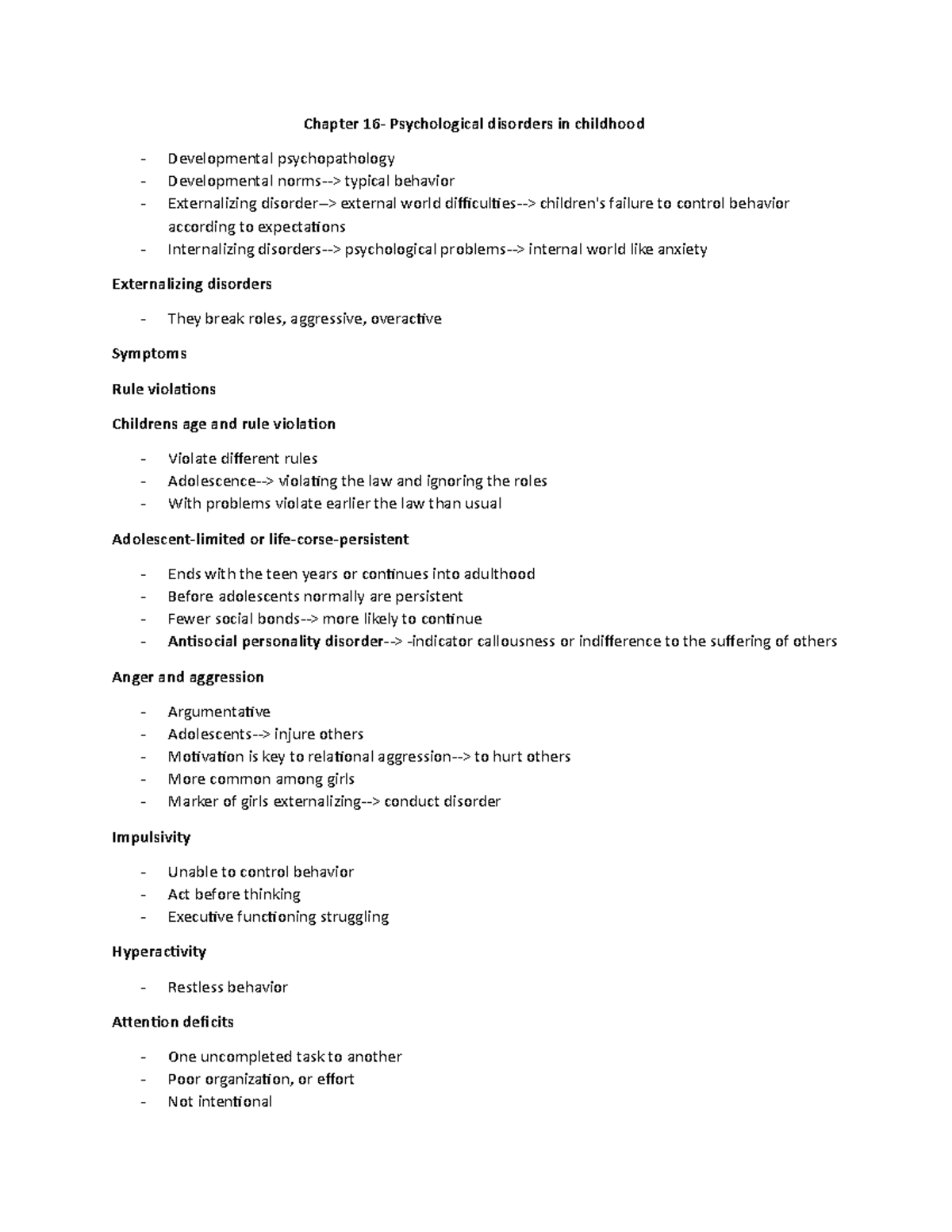 Psychology chapter 16 notes - Chapter 16- Psychological disorders in ...