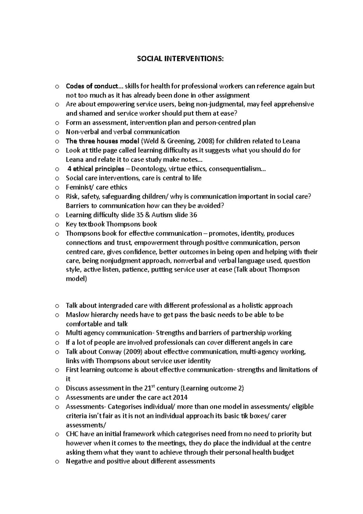 Social Interventions - SOCIAL INTERVENTIONS: o Codes of conduct ...