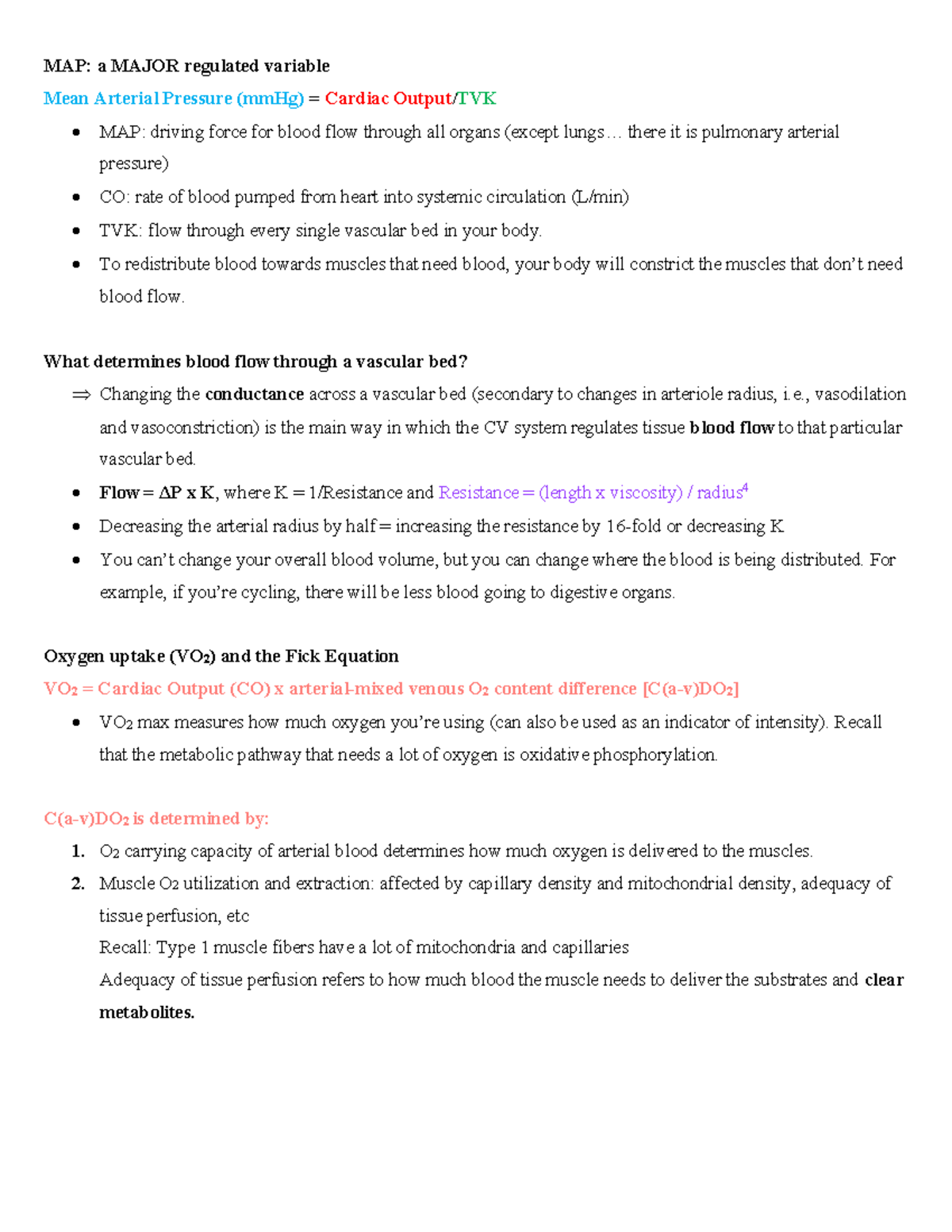 Oxygen uptake and the Fick's equation - MAP: a MAJOR regulated variable ...