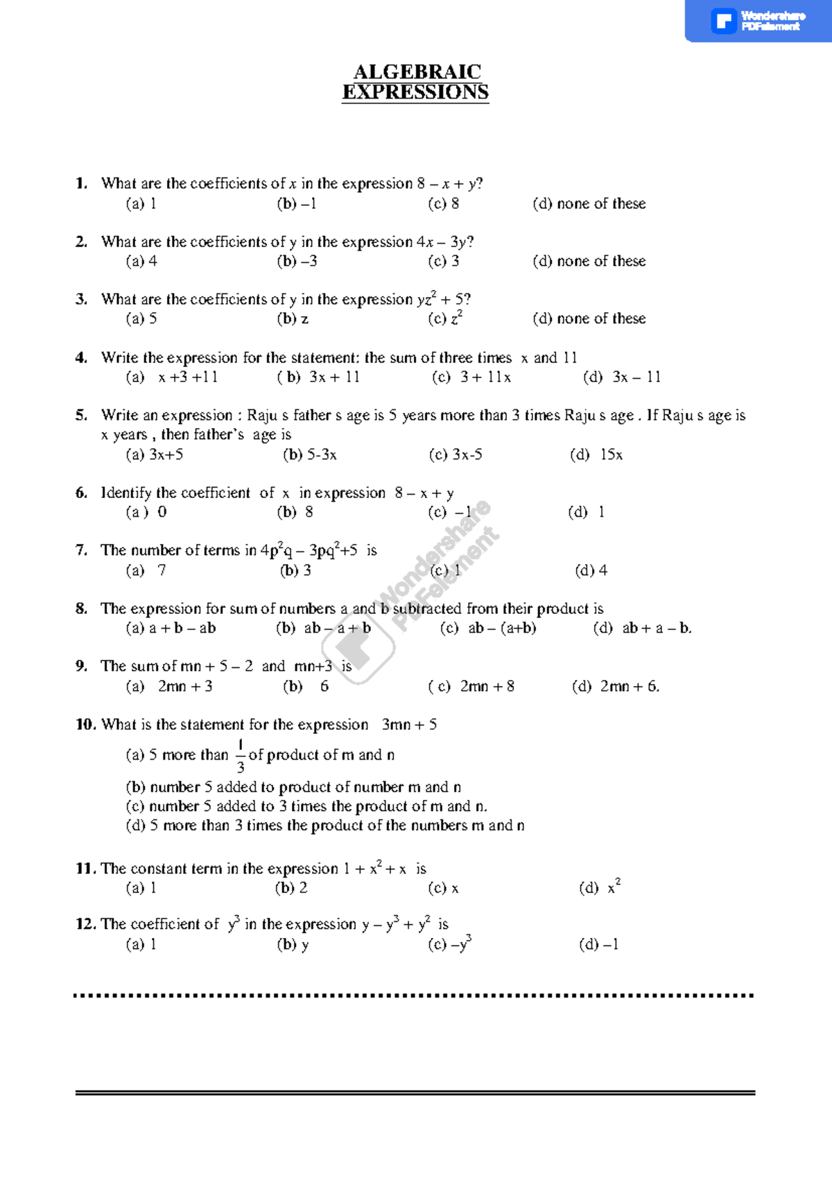 Algebraic Expressions-8th Class Maths - ALGEBRAIC EXPRESSIONS What are ...
