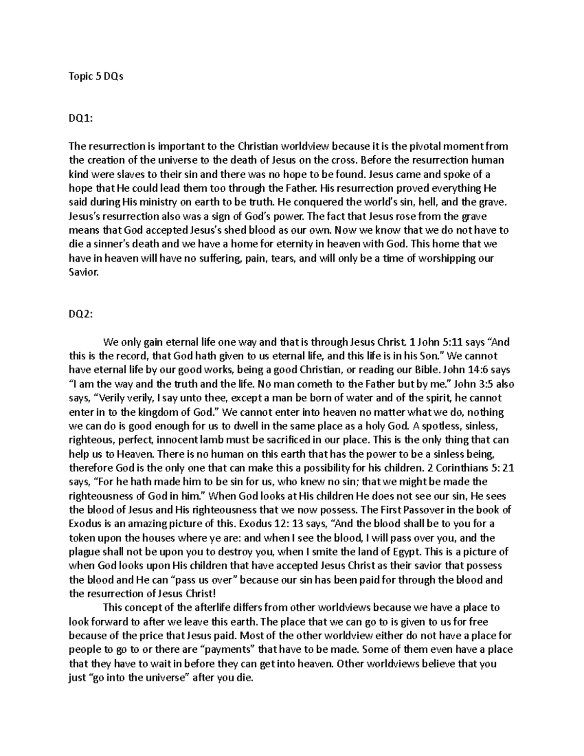 Discussion Questions for Topic 5-Christian World Views 101 - Topic 5 ...