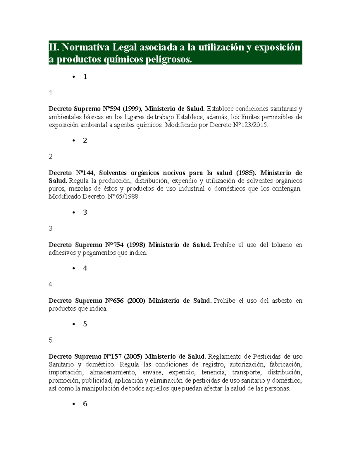 Normativa chile sustancias quimics - II. Normativa Legal asociada a la ...