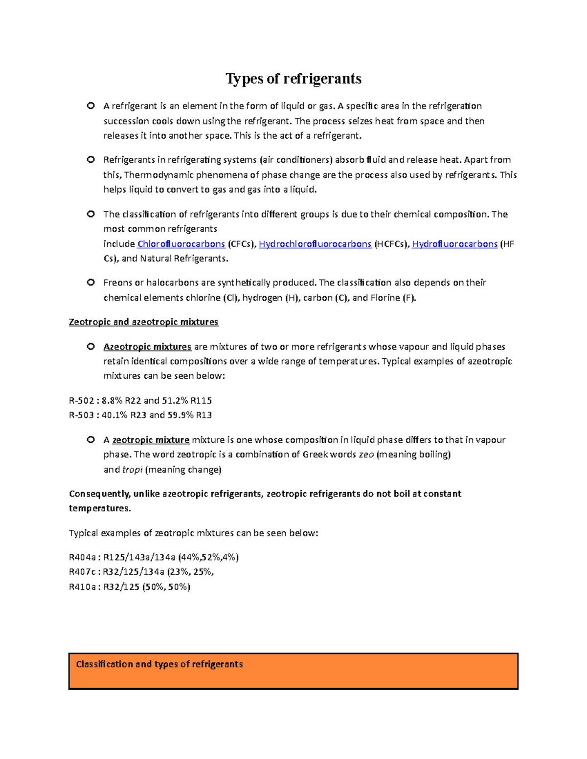 Types of refrigerants Handouts (Maningo) - Types of refrigerants A ...