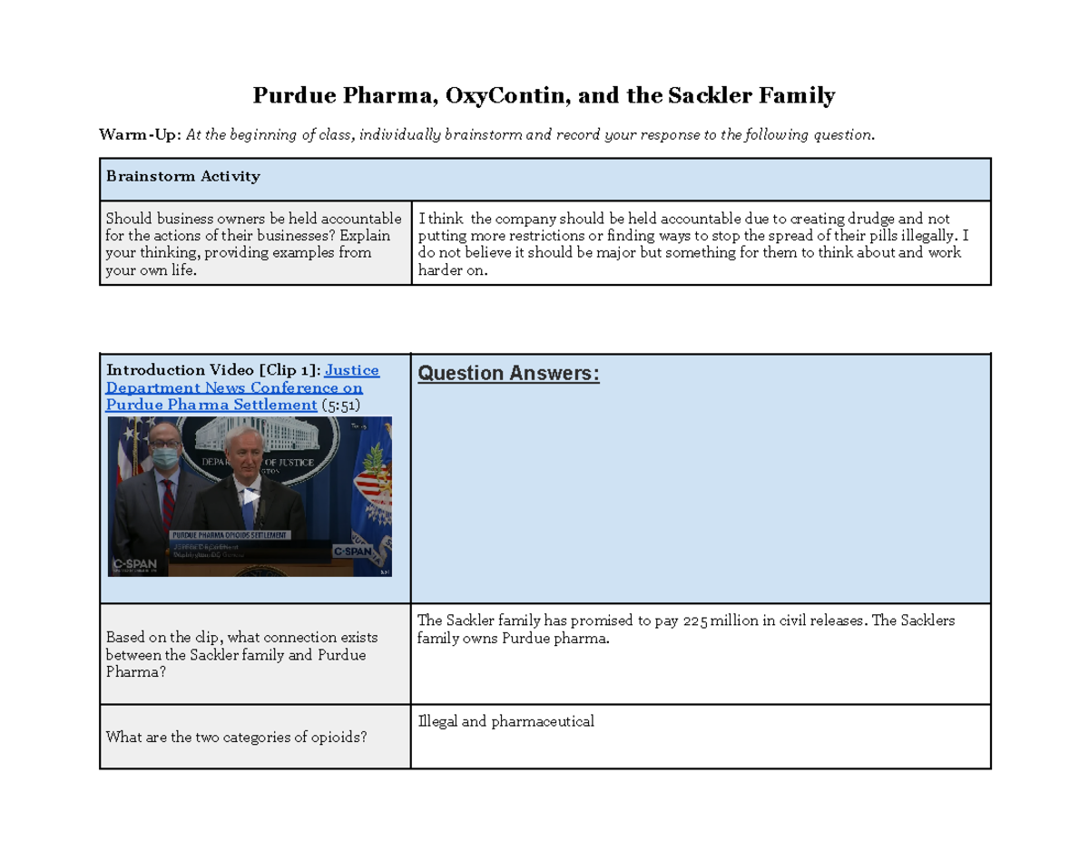 Do J and Purdue Pharma - answers - Purdue Pharma, OxyContin, and the ...