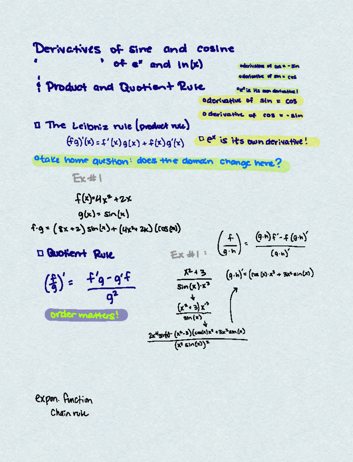 Product and Quotient Rule - Derivatives of sine and cosine of ex and In ...