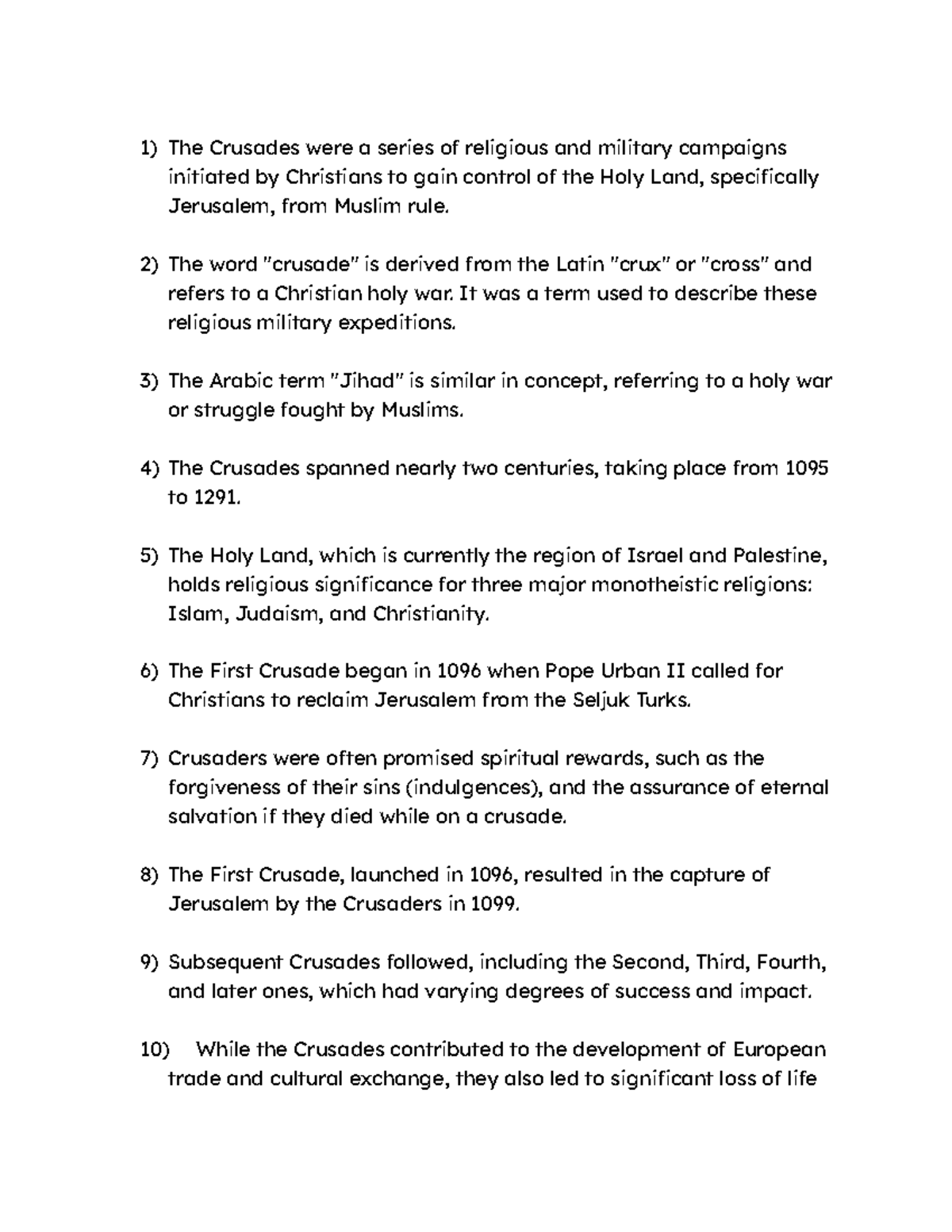 World History project - 1) The Crusades were a series of religious and ...