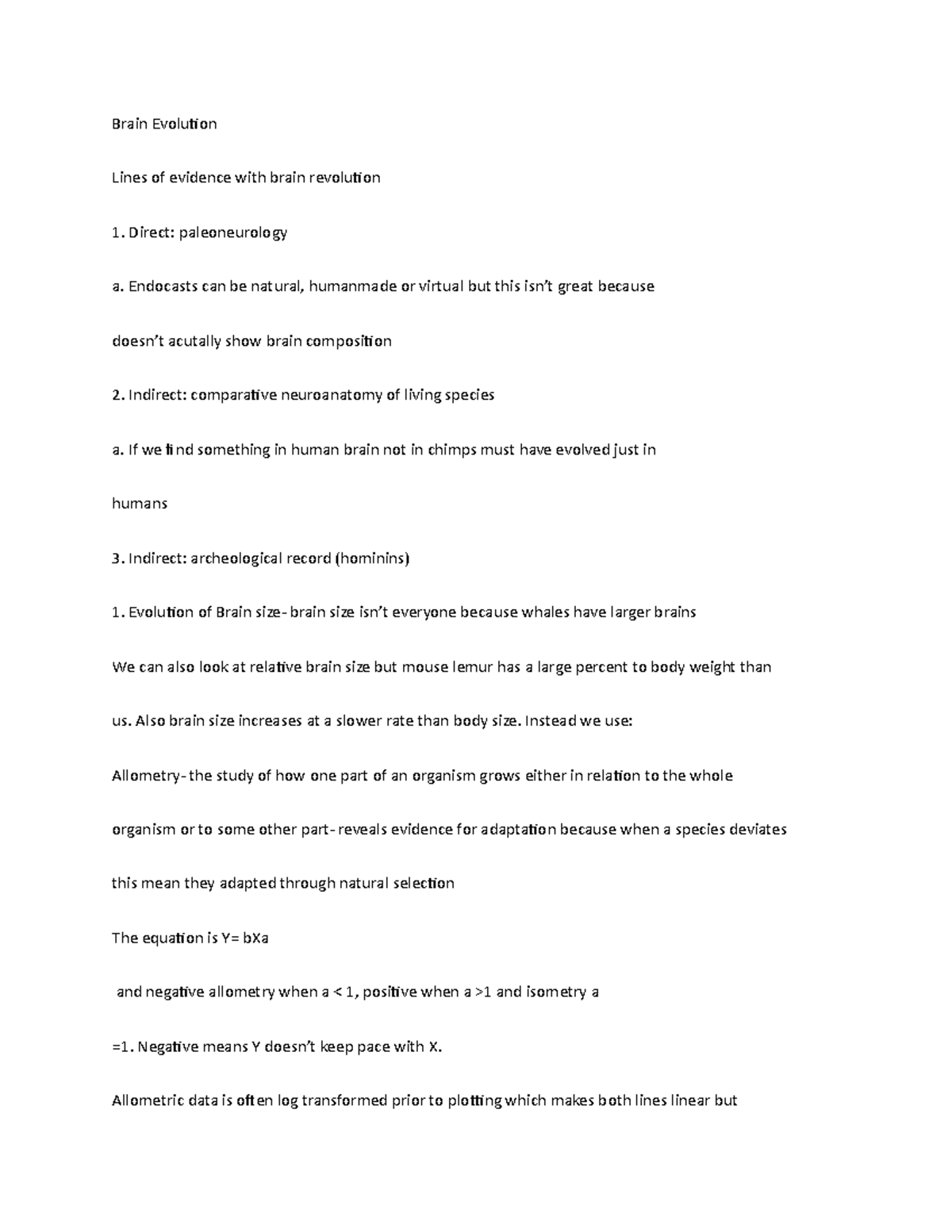 Brain Evolution Notes - Brain Evolution Lines of evidence with brain ...