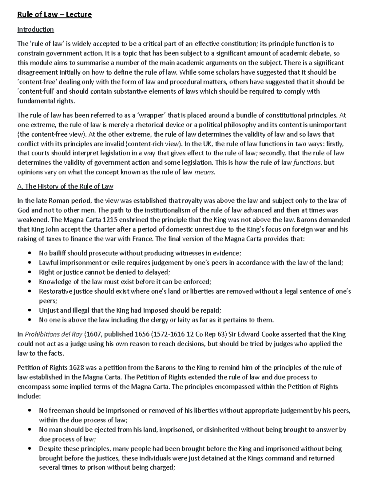 Rule of Law Lecture - Question and Answer Tutorial Work - Rule of Law ...