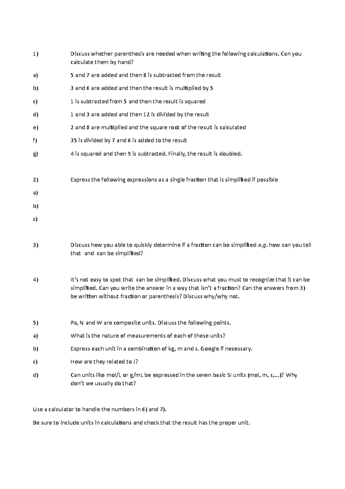 Exercises arithmetic - Hdjd - Discuss whether parenthesis are needed ...