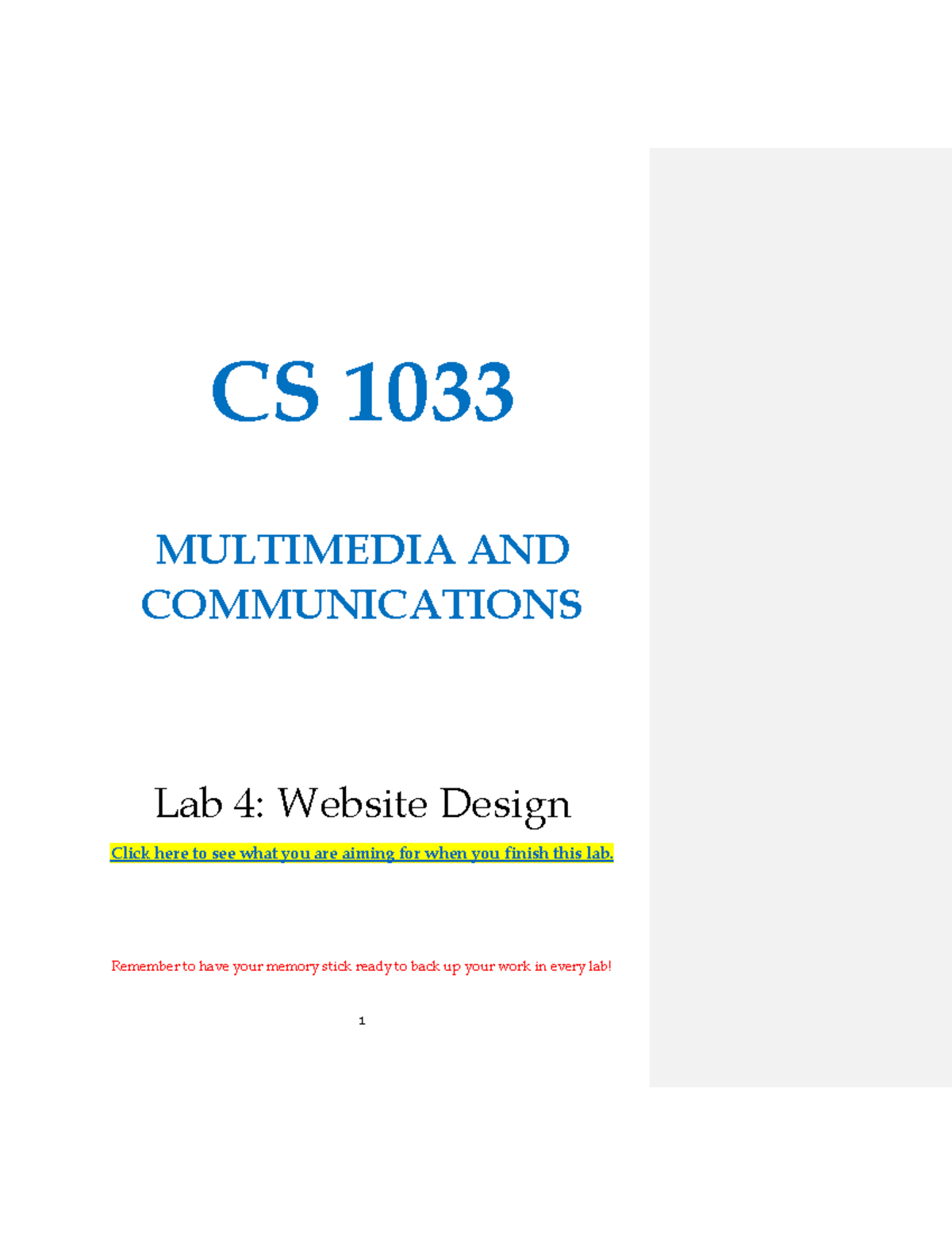 Lab4Mac Version-1 - ,,,, - CS 1033 MULTIMEDIA AND COMMUNICATIONS Lab 4 ...