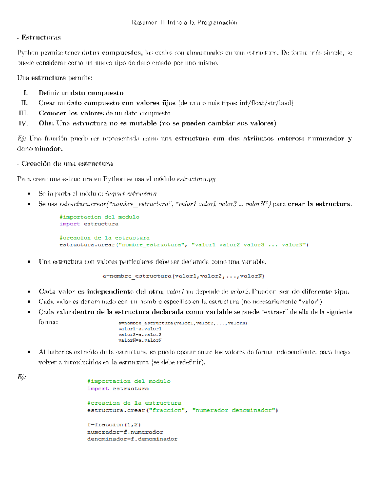 Resumen Programacion II - Resumen II Intro a la Programacion Estructuras Python permite toner ...