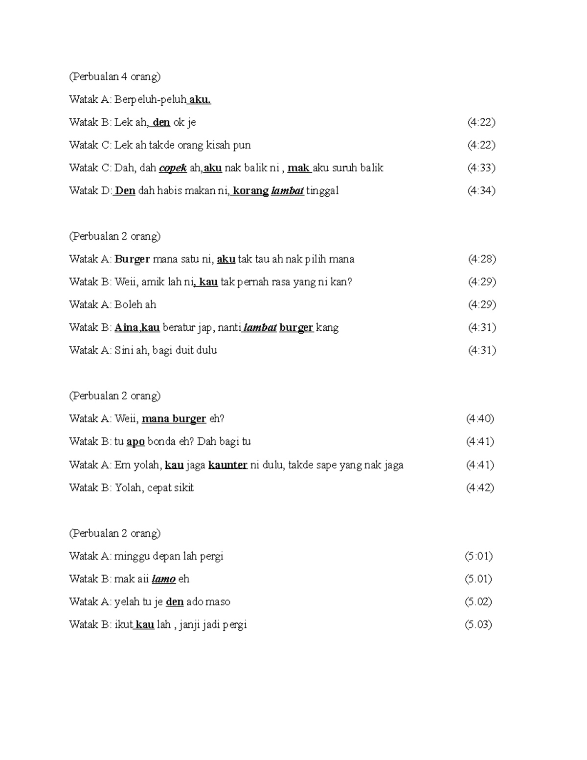 Dialog BM - bahasa melayu universiti - (Perbualan 4 orang) Watak A ...