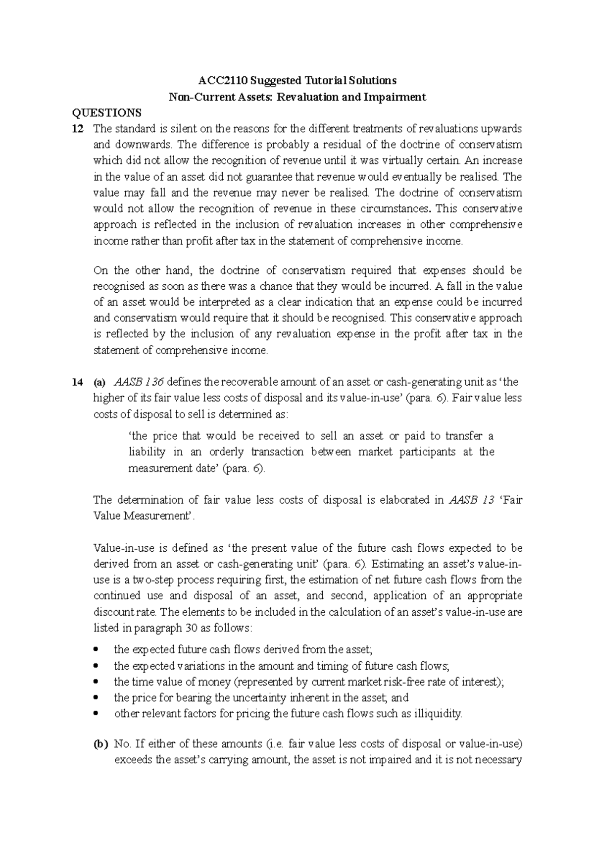 Tutorial 1 Solution - ACC2110 Suggested Tutorial Solutions Non-Current ...