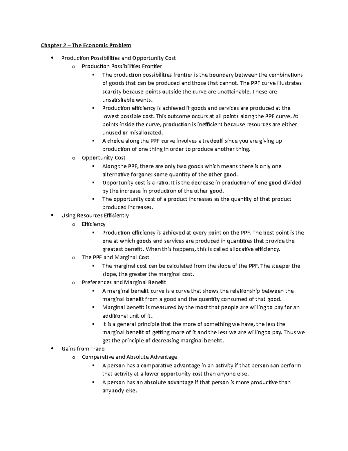 ECON1000 - Chapter 2 – The Economic Problem - Chapter 2 – The Economic ...