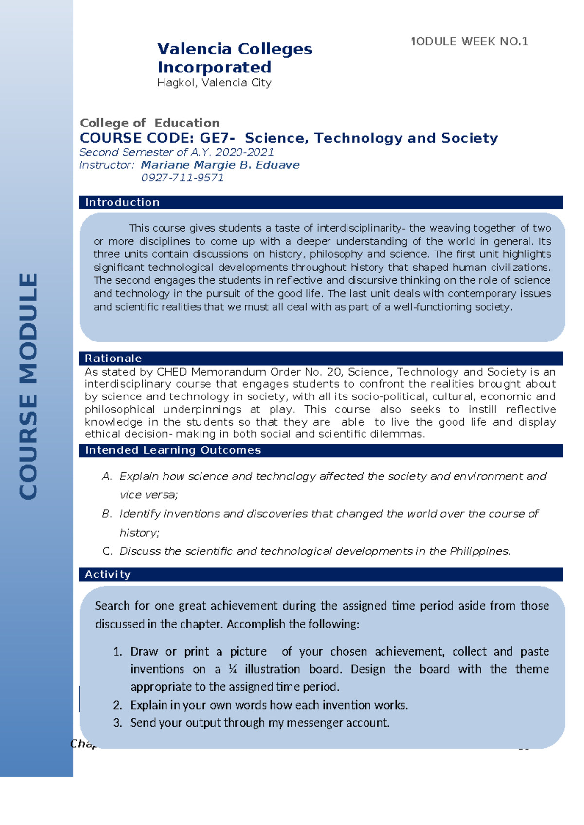 Modules Science Technology and Society - COURSE MODULE College of ...
