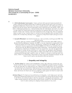 Community of care task 1 - D090 - WGU - Studocu