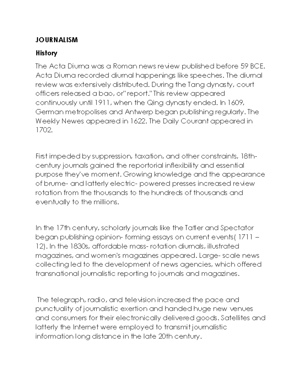 Journalism - broadcasting and newsletter writing - JOURNALISM History ...