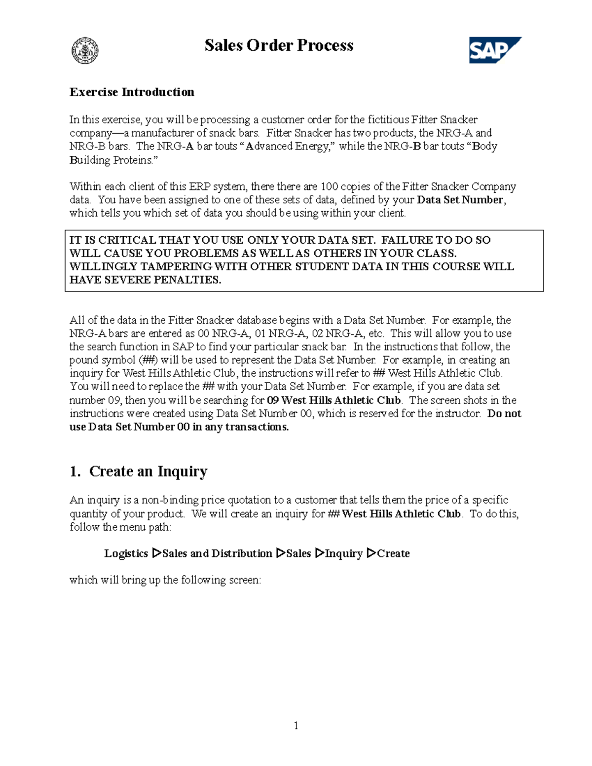 Lab1 Sales Order Process Exercise NW7 - Sales Order Process Exercise ...