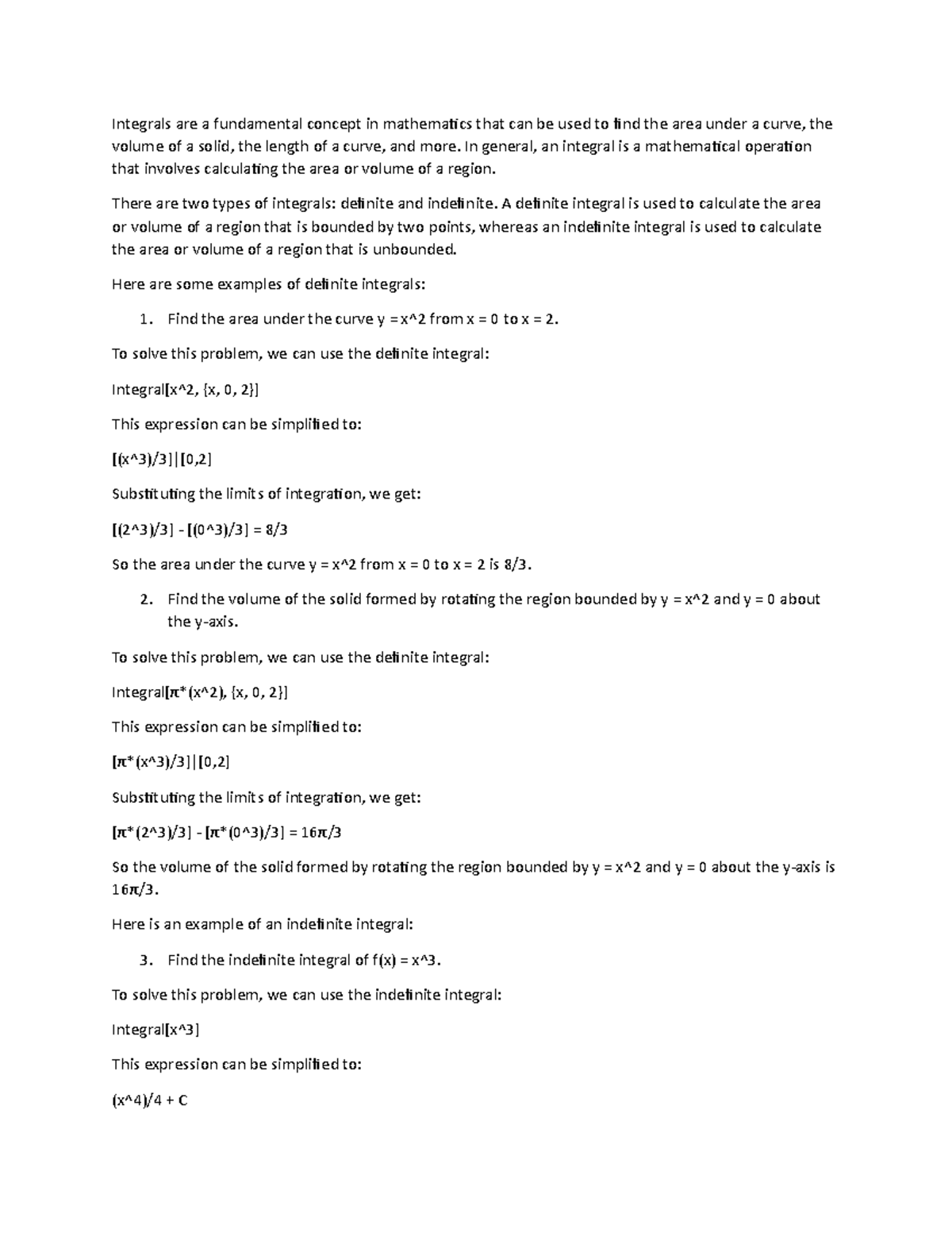 Integrals - In general, an integral is a mathematical operation that ...