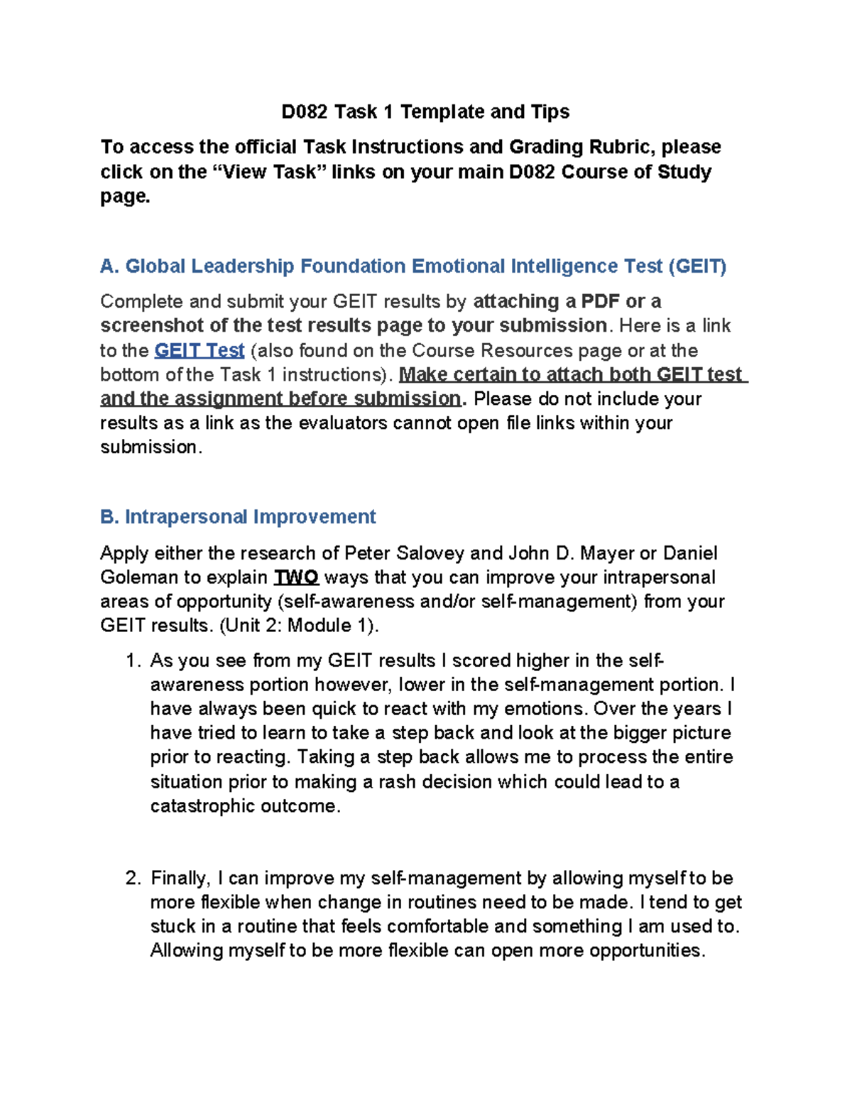 D082 Task 1 Template and Tips - A. Global Leadership Foundation ...