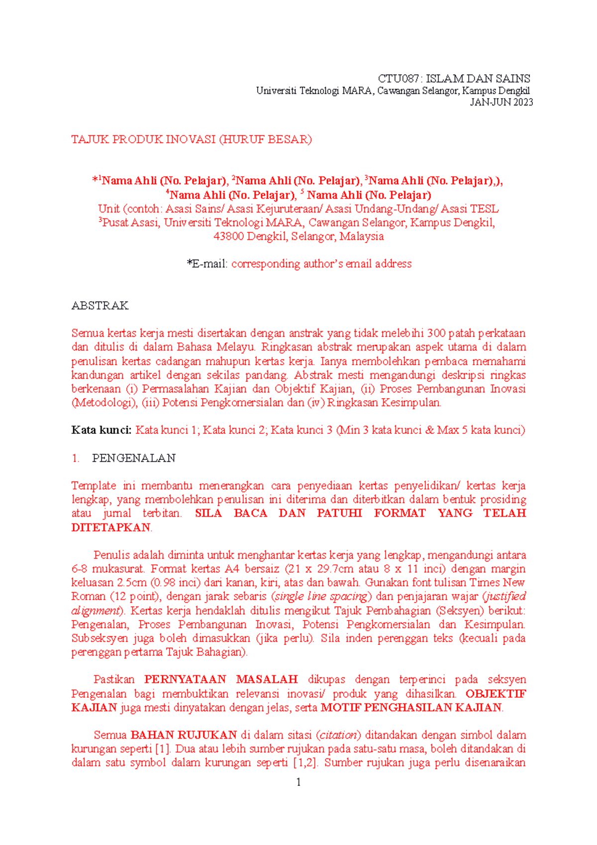 Template Penulisan Kertas Penyelidikan Inovasi ACIS - CTU087: ISLAM DAN SAINS Universiti ...