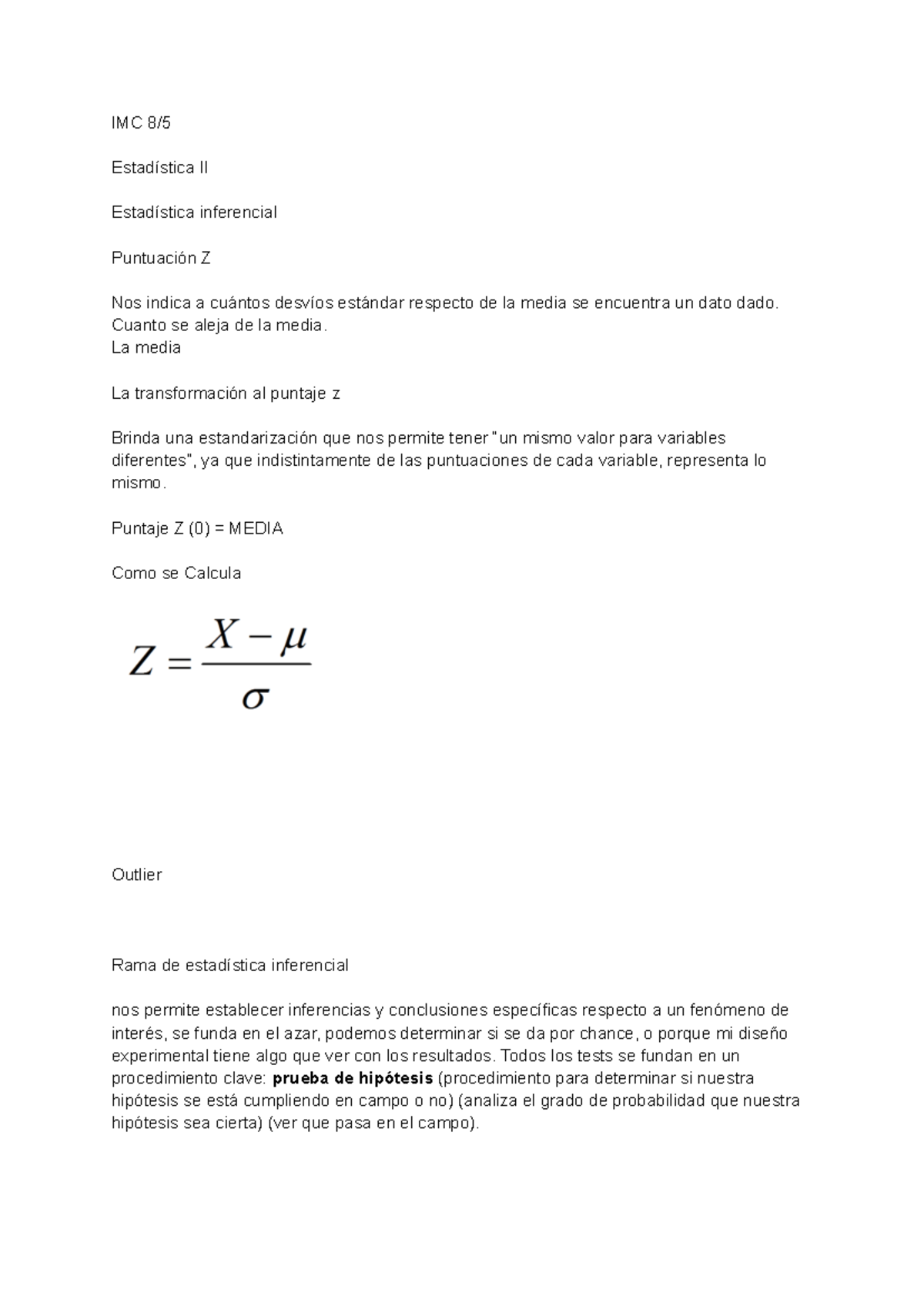 IMCEstadistica Fotti - IMC 8 / 5 Estadística II Estadística inferencial ...