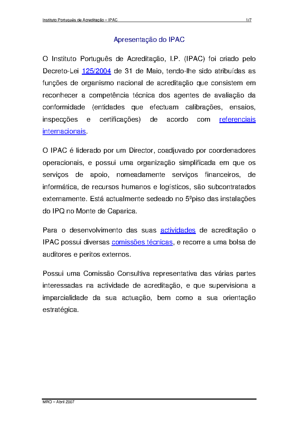 IPAC Abril 07 - resumos aulas - Apresentação do IPAC O Instituto ...