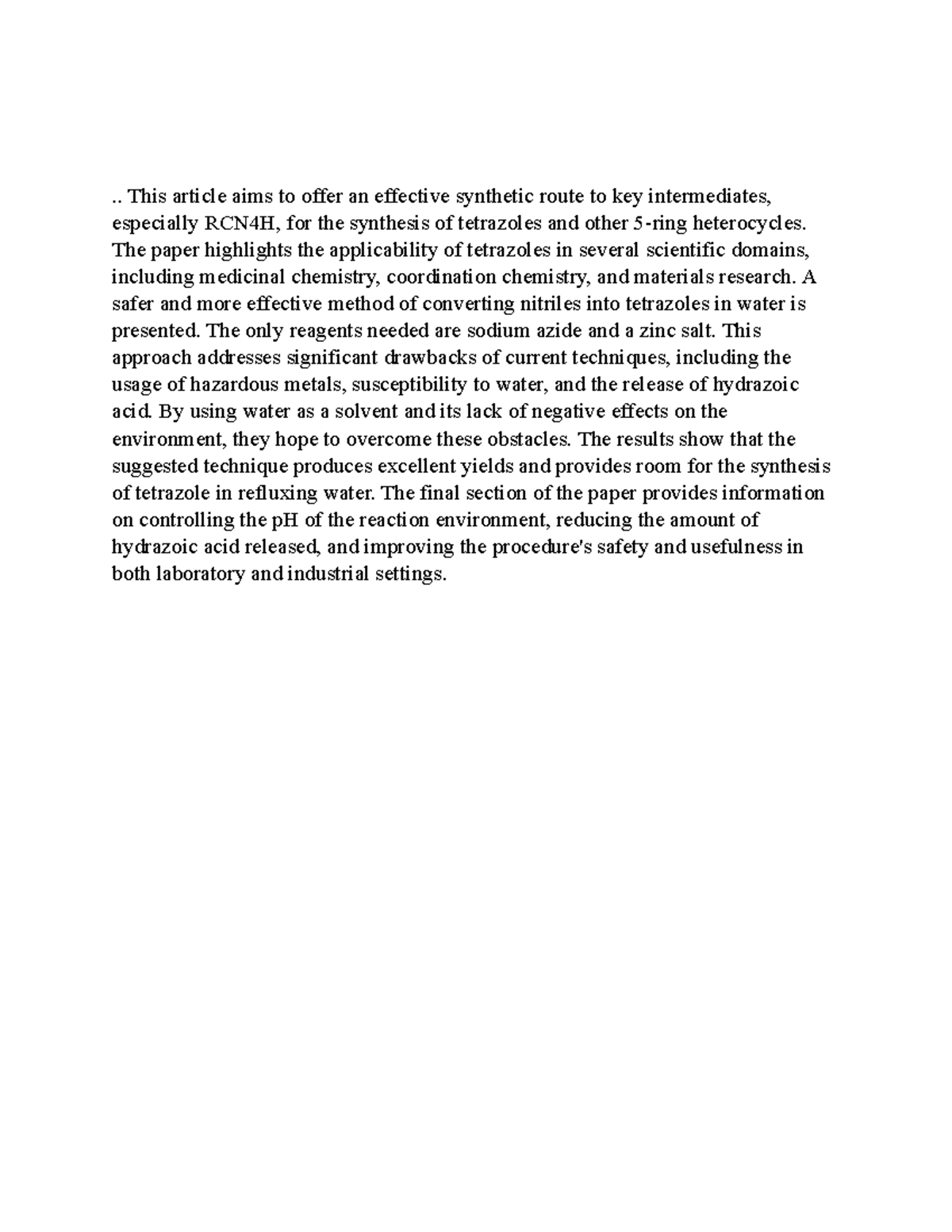 Abstract - .. This article aims to offer an effective synthetic route ...