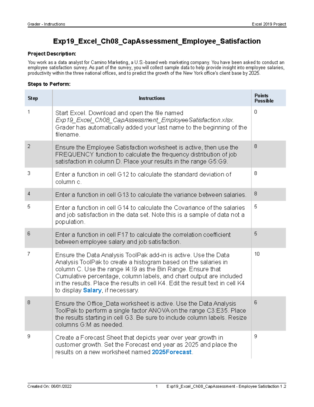 Exp19 Excel Ch08 Cap Assessment Employee Satisfaction Instructions - Grader - Instructions Excel ...